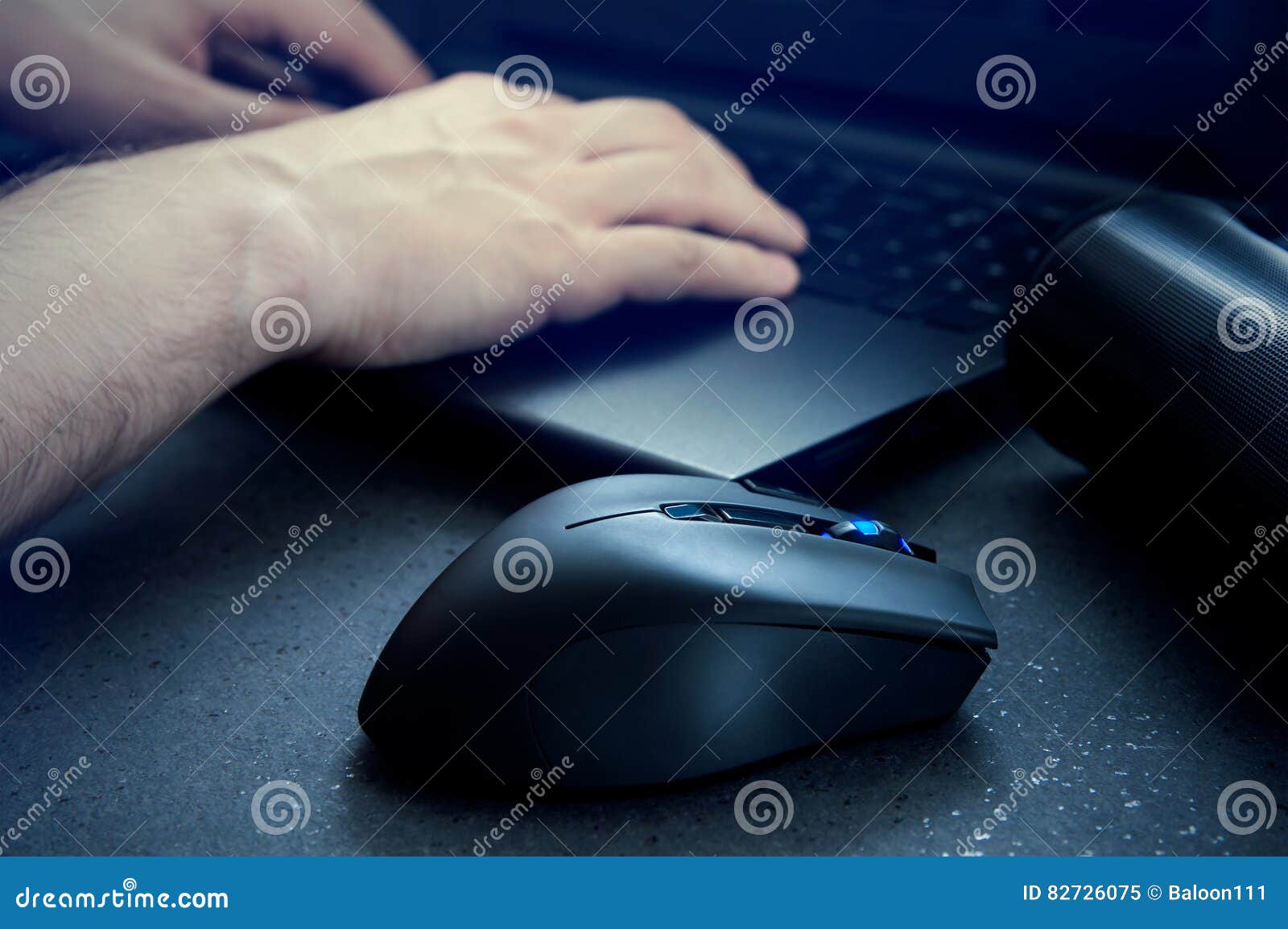 Gaming Mouse with Man Using Computer at Night. Stock Image - Image of ...