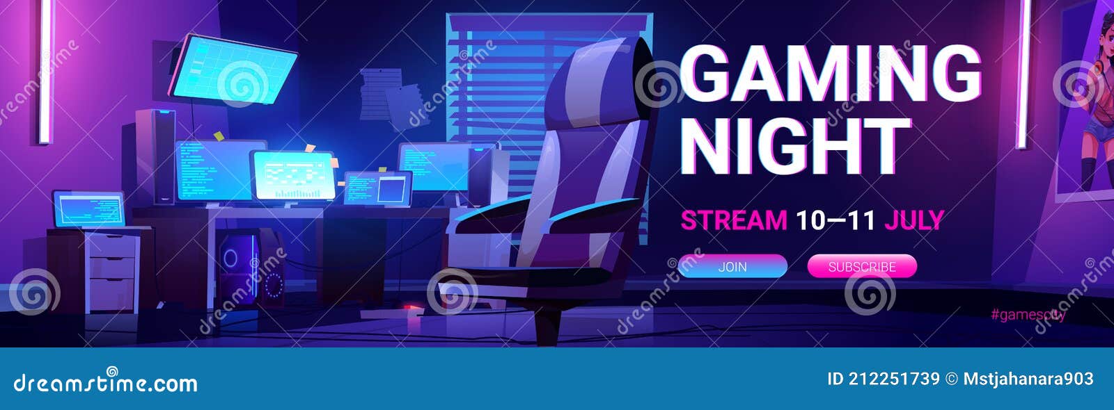 Gamer Room Interior Design Modern Teenager Bedroom Cartoon Style Background Cartoondealer