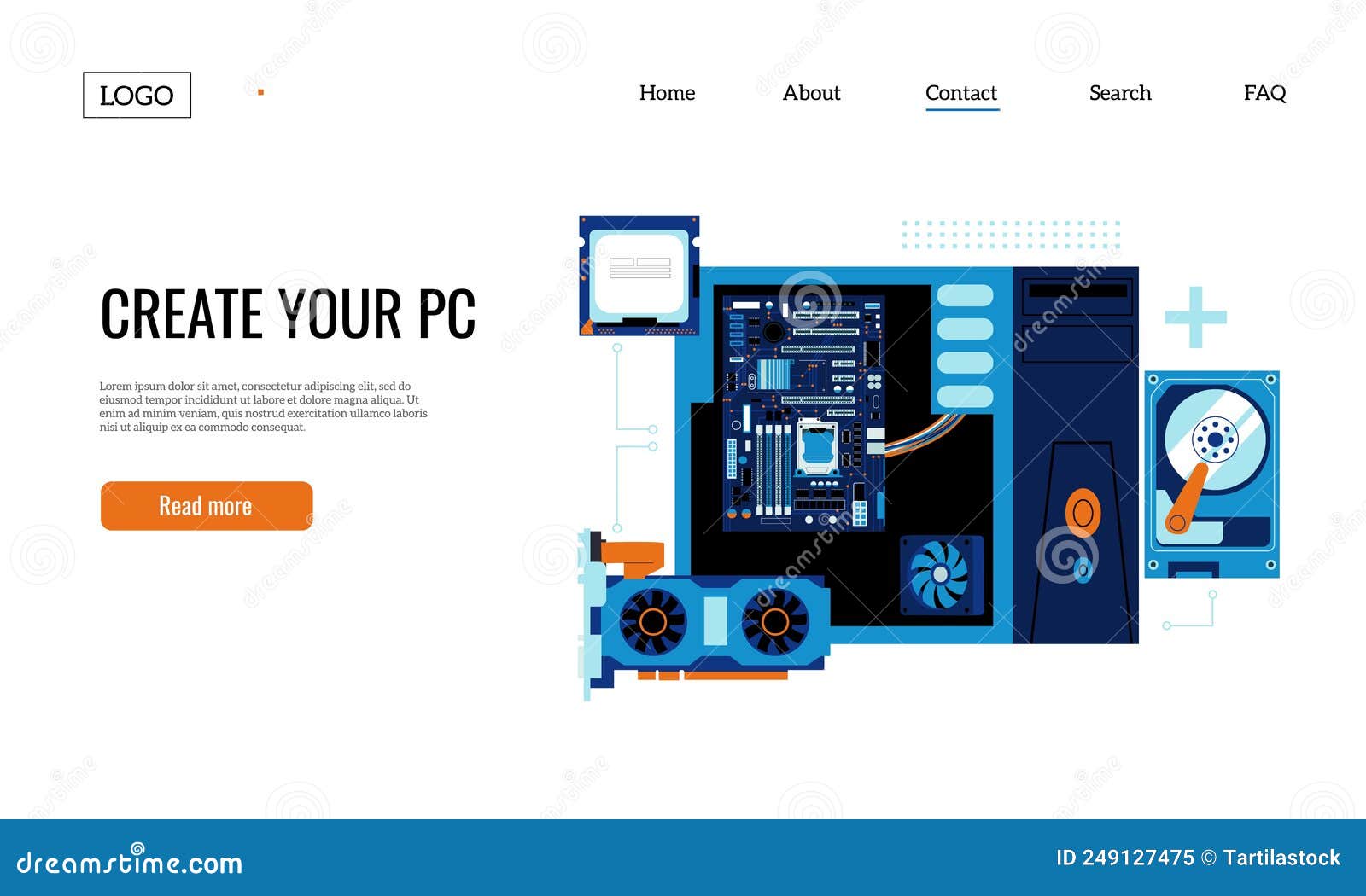 Gaming PC Assembly Landing. Personal Computer Components Web Page ...