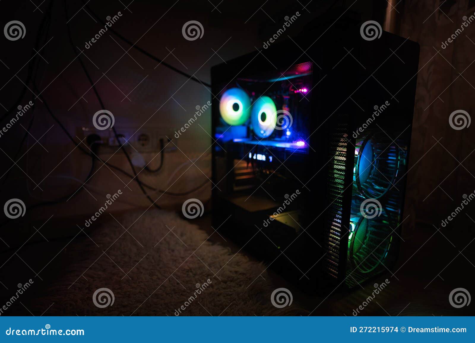 Gaming PC Box with Cooling Setup and Full RGB Light Inside Stock Photo ...