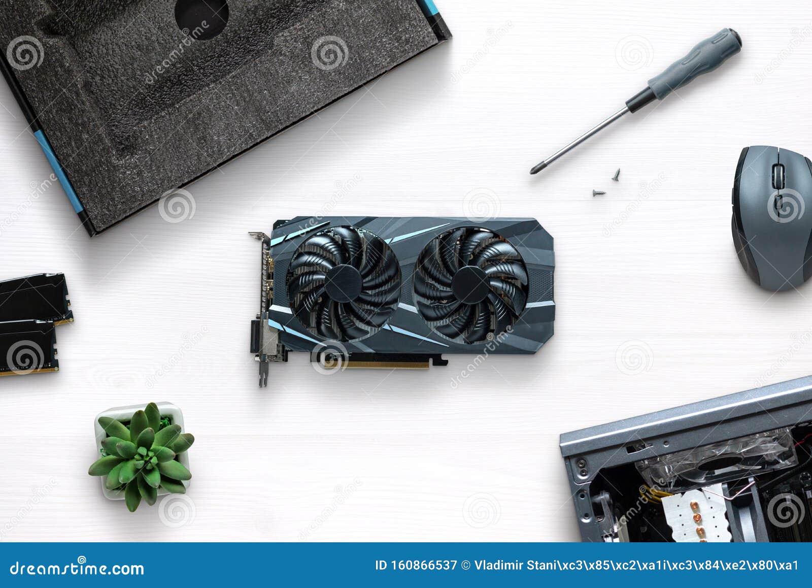 Gaming PC Build Concept with Computer Parts on Desk Stock Image - Image ...