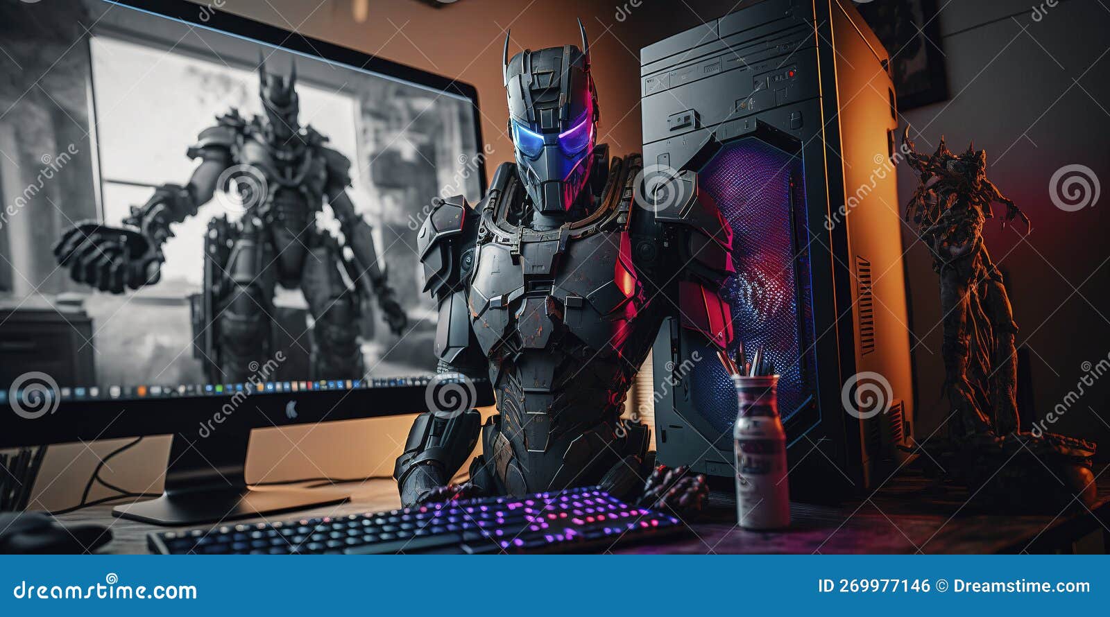 Gaming Pc with Robotic Style Stock Illustration - Illustration of face ...
