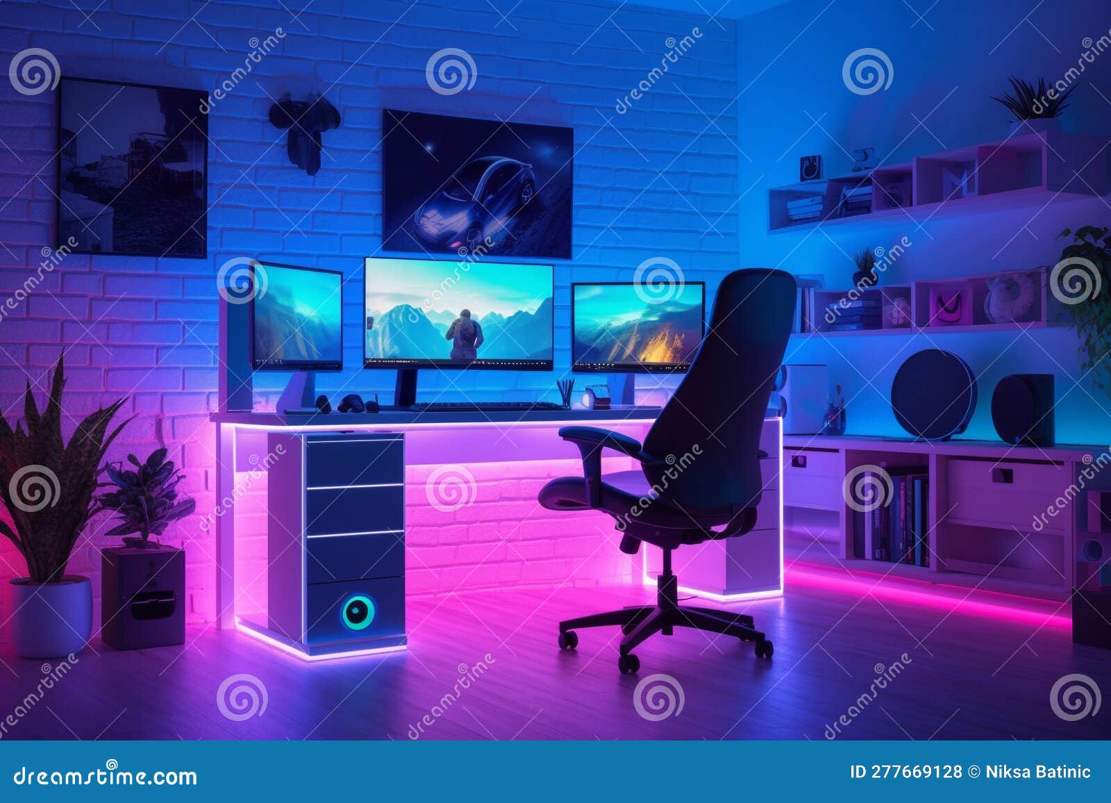 Gaming PC Room with Led Lights in Different Colors. Ai Generated ...
