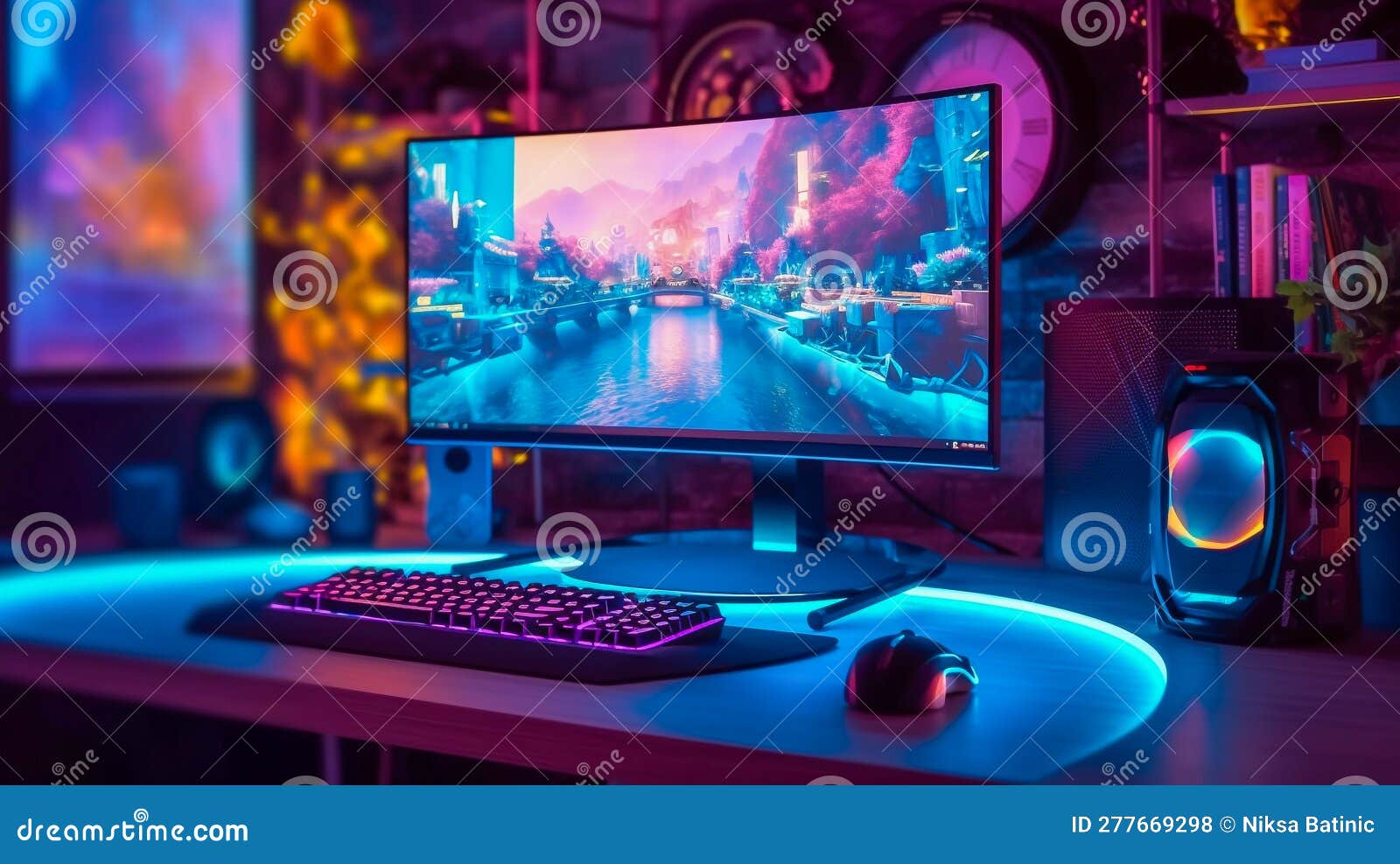 Gaming PC Room with Led Lights in Different Colors. Ai Generated ...