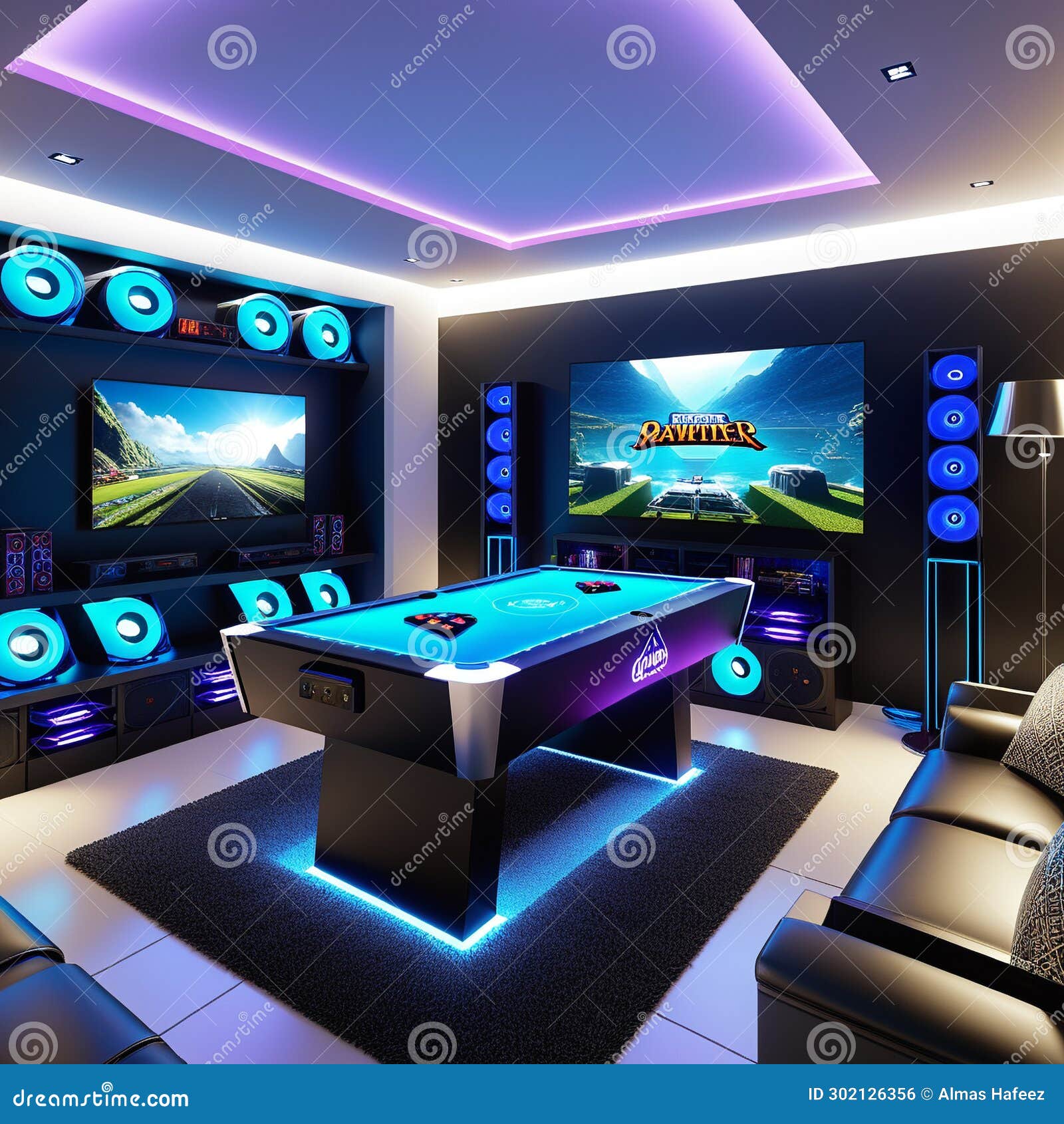 3D Rendered Gamers Haven Monitor With Blank Screen, Immersive Neon ...