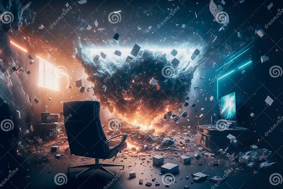 Gaming Room Exploding with Fire and Smoke, Generative AI Stock ...