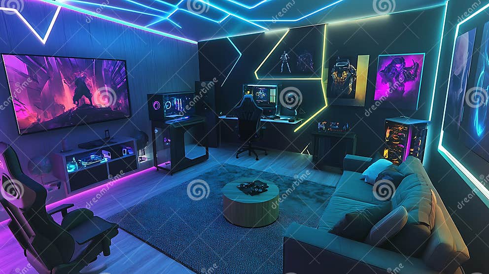 A Gaming Room Featuring a Mixture of Flat 2D Posters and 3D Immersive ...