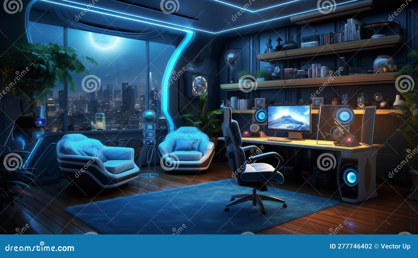 Gaming Room with Hightech Technology Computer. Generative AI Stock ...