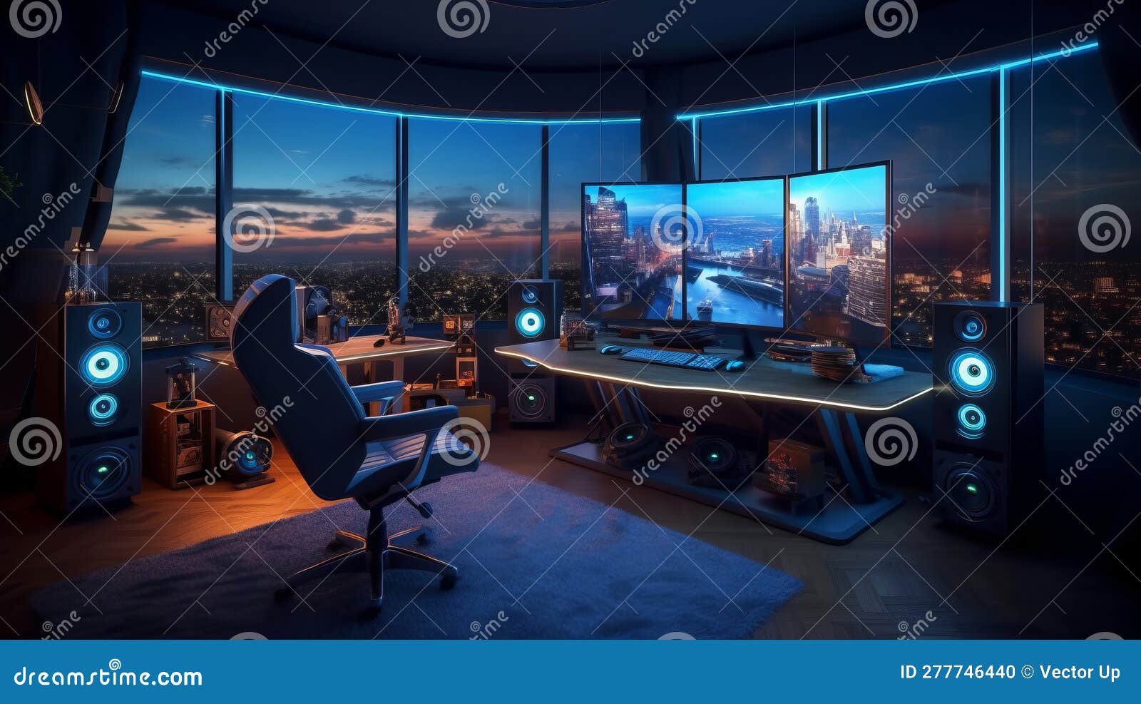 Gaming Room with Hightech Technology Computer. Generative AI Stock ...