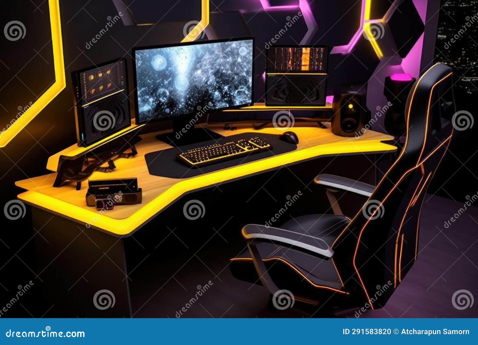 Gaming room with RGB light stock photo. Image of competition - 291583820