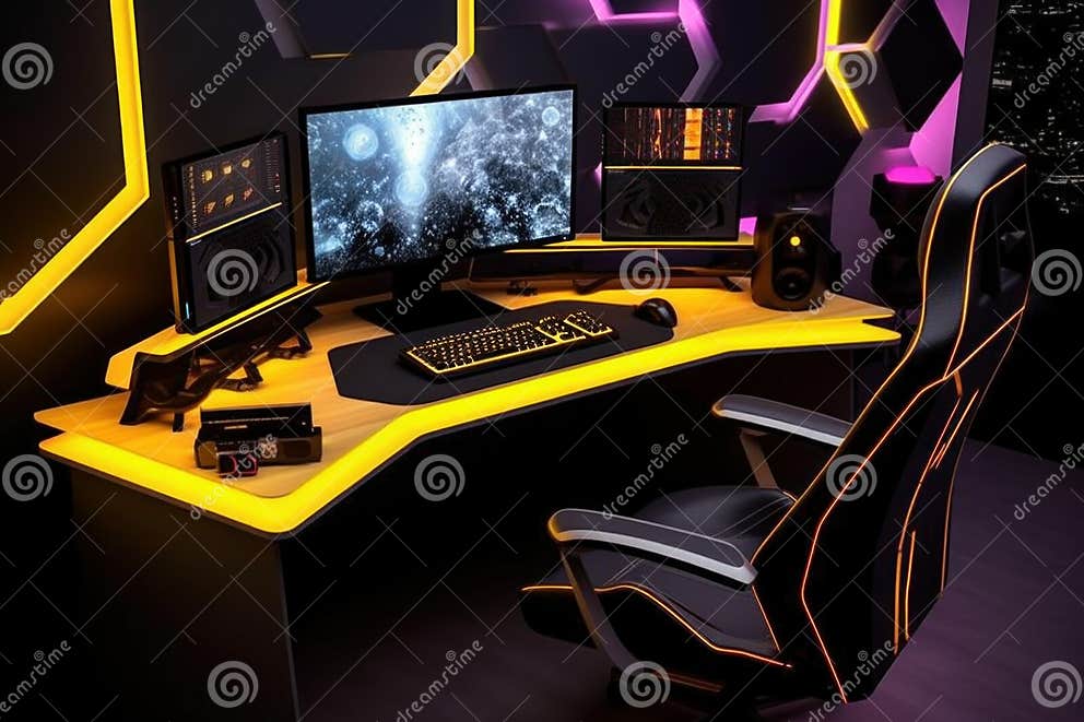 Gaming room with RGB light stock photo. Image of competition - 291583820