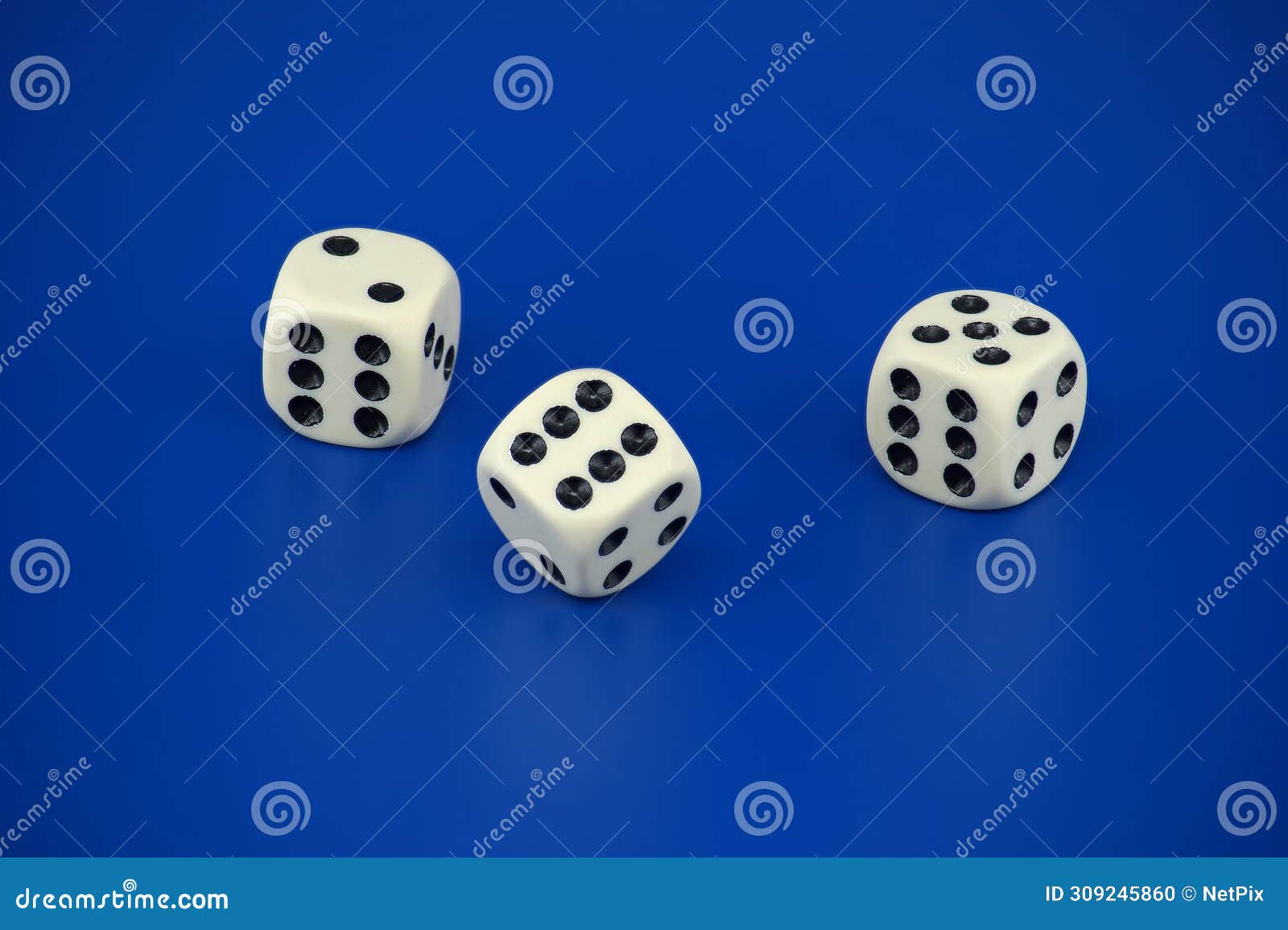 Gaming Scene with Three Dice on Blue Background Stock Photo - Image of ...