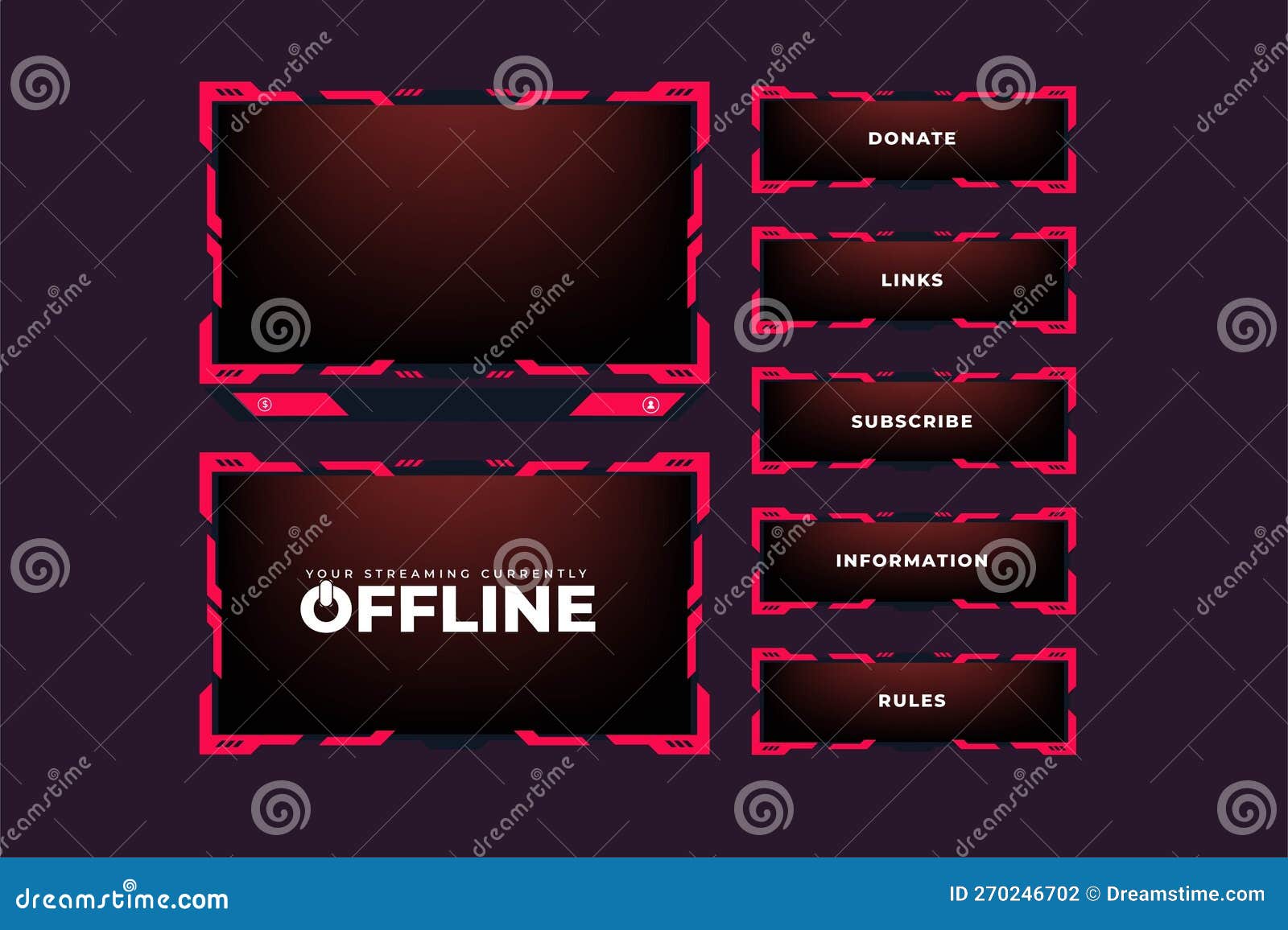 Gaming Screen Panel Design with Red Borders on a Dark Background. Live ...