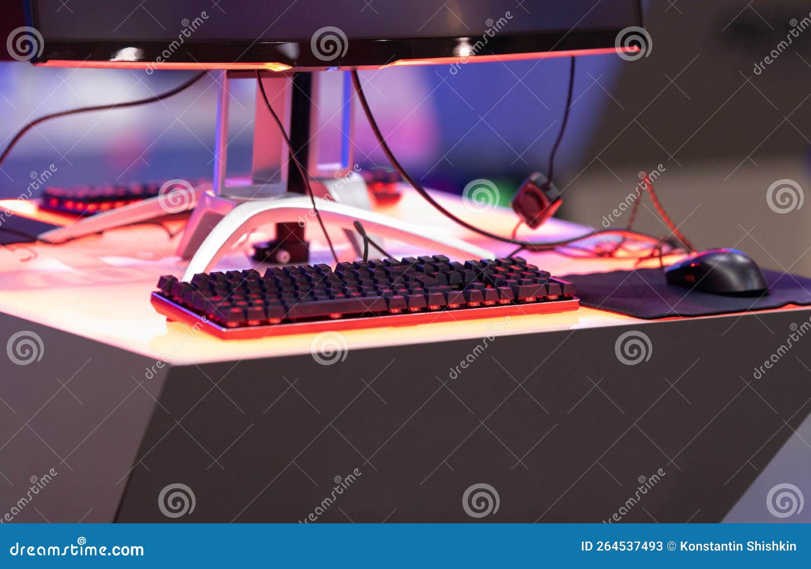 Gaming Setup on Game Exhibition in Bright Lights Stock Image - Image of ...