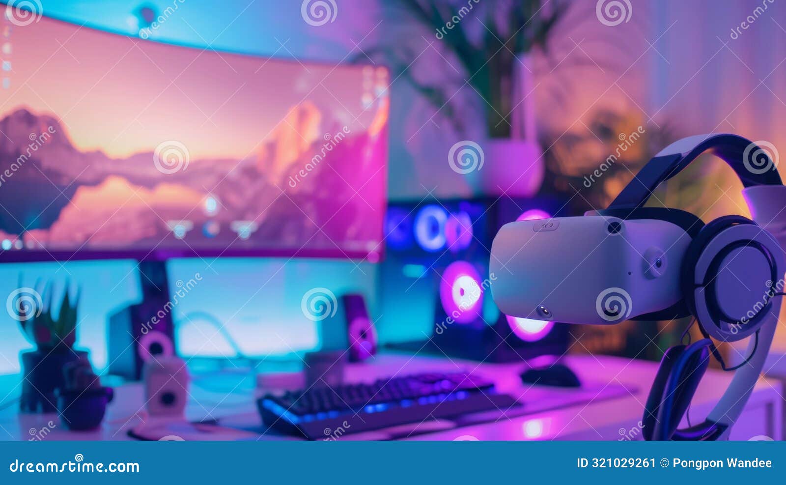 A Gaming Setup with a Powerful Gaming PC or Console and VR Headset ...