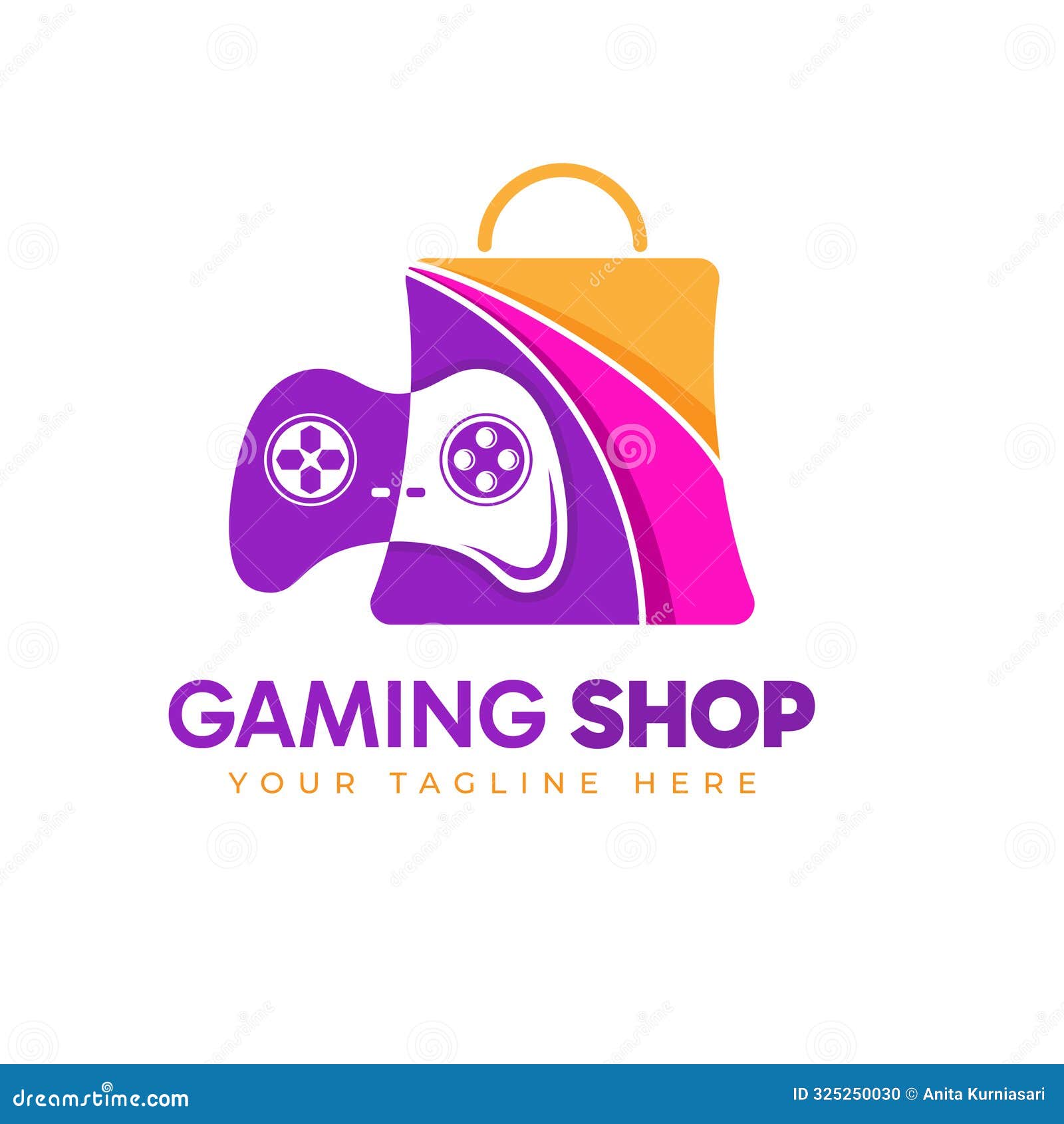 Gaming Shop Logo Design. Colorful Shopping Bag and Gaming Controller ...