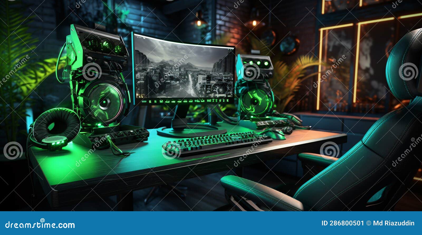 Gaming Studio with Microphone Speaker Computer Setup Stock Illustration ...