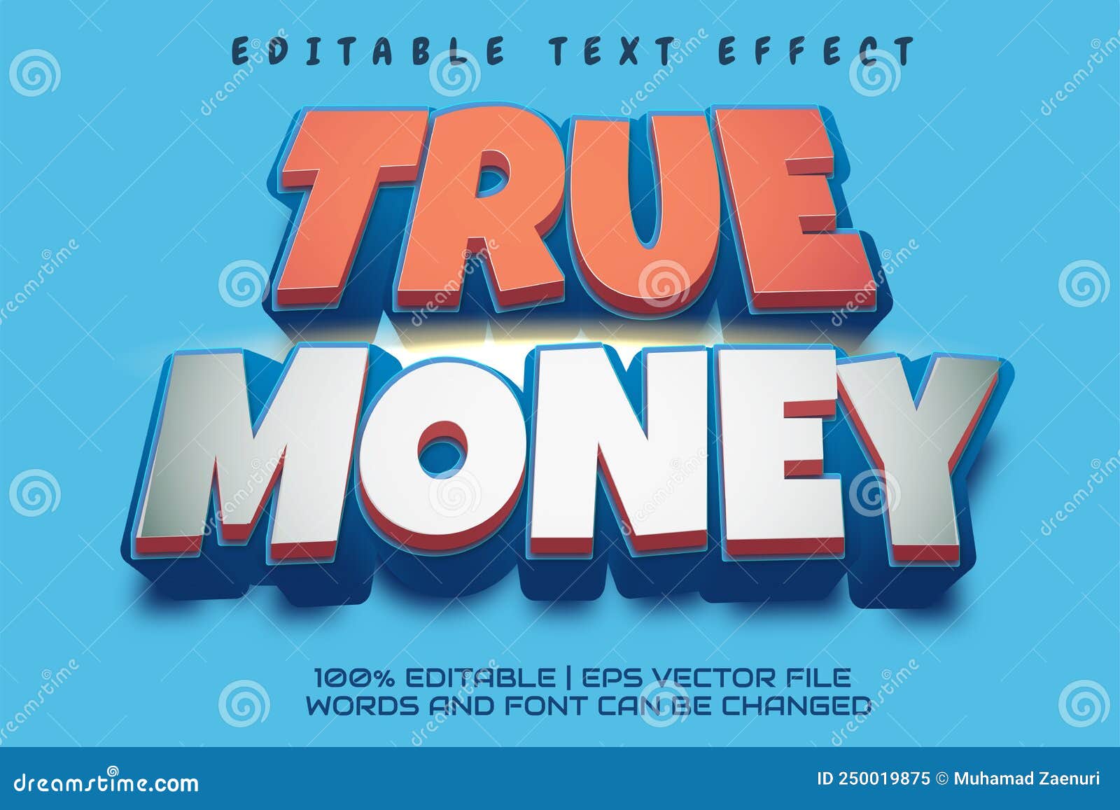 True Money Text Effect with Blue Background. Stock Vector ...