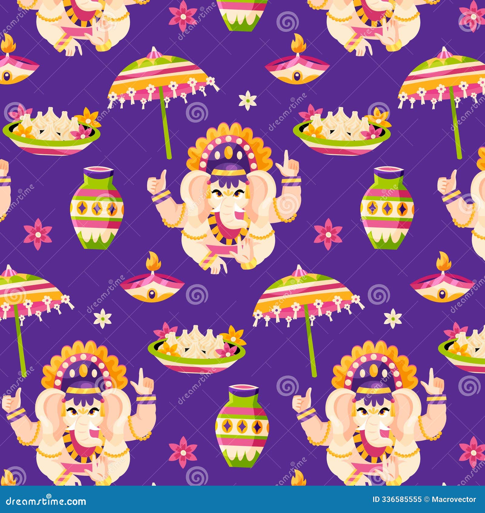 Ganesh Chaturthi Pattern in Flat Style Stock Illustration ...