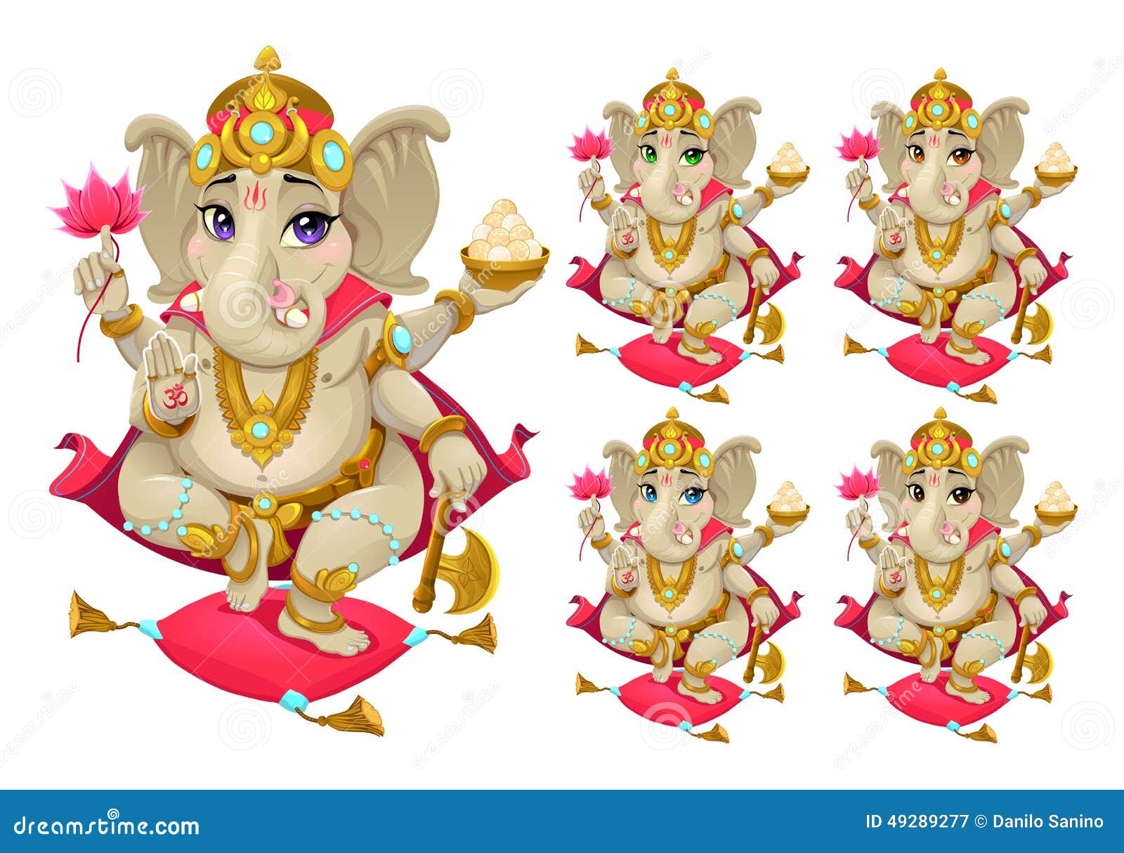 Ganesh in 5 Different Colors Stock Vector - Illustration of ganesha ...