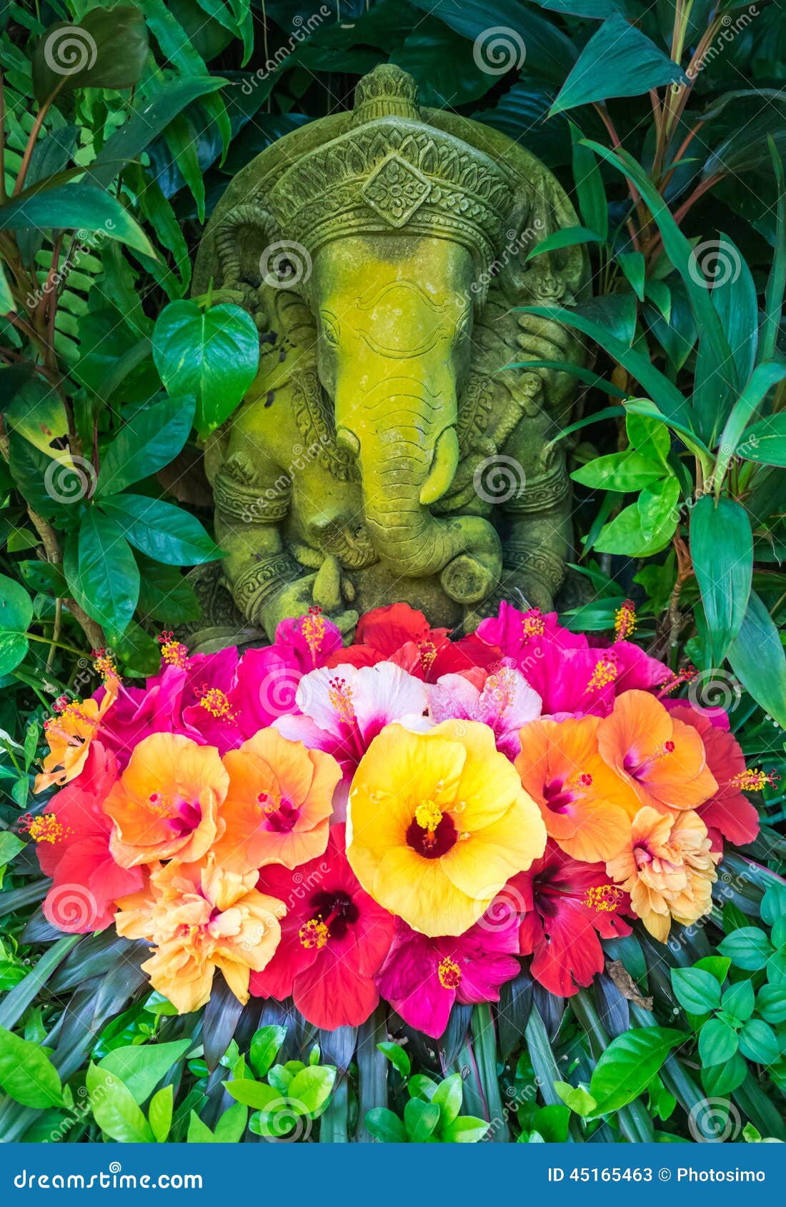Ganesh Statue with Hibiscus Flowers, Thailand Stock Image - Image of ...