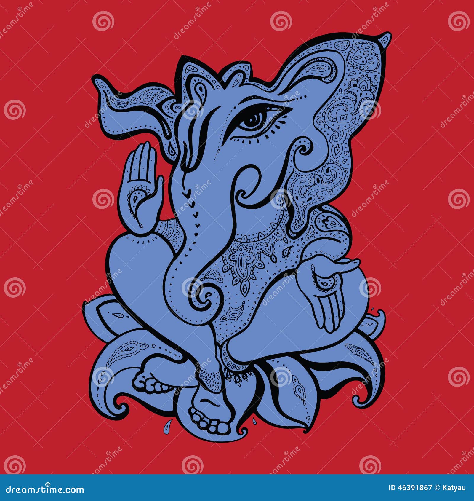 Ganesha Hand Drawn Illustration. Stock Vector - Illustration of color ...