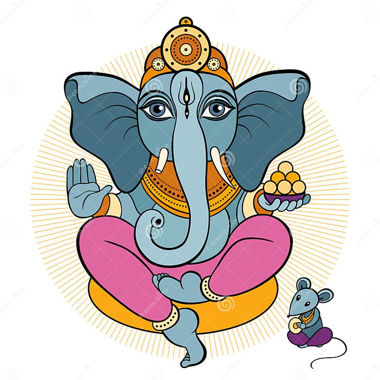Ganesha and mouse stock vector. Illustration of color - 72977642