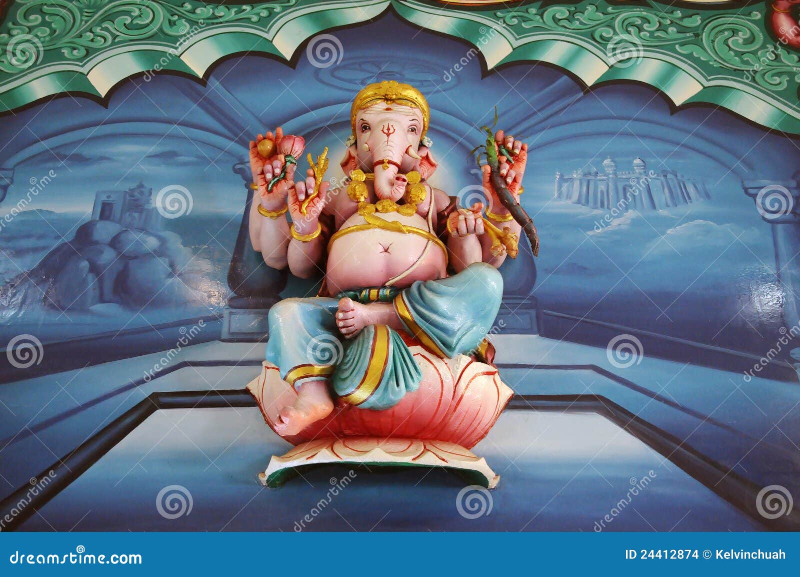 Ganesha Sitting on Lotus Flower, India Stock Photo - Image of hinduism ...
