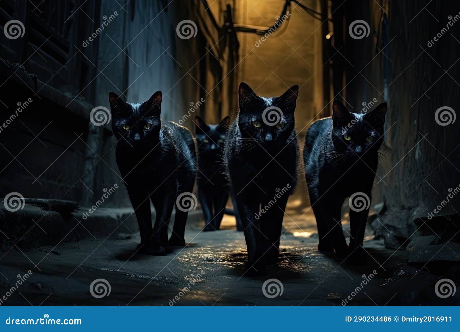 A Gang of Cat Mafia Walks Down a Dark Street Stock Photo - Image of ...