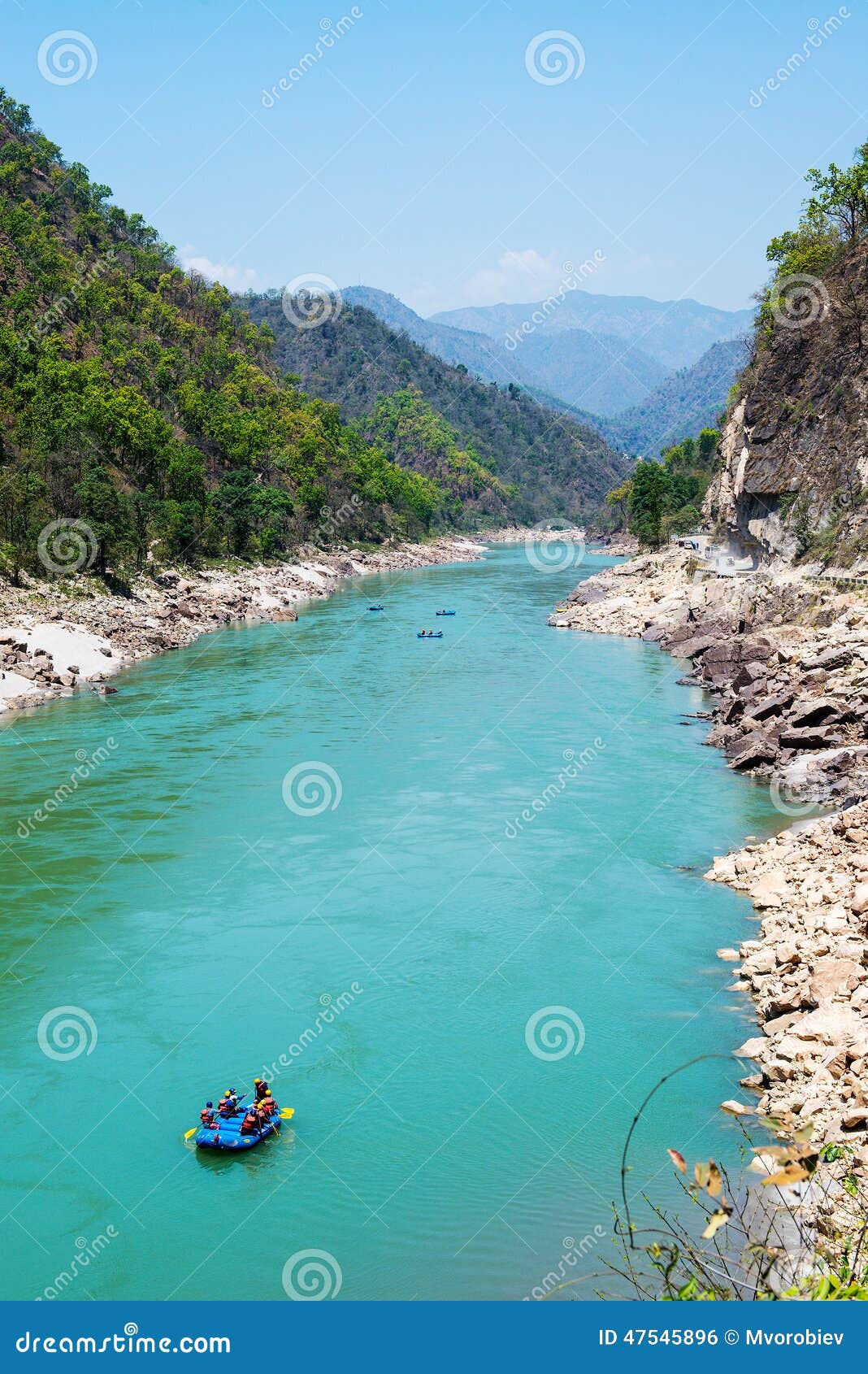 Gang River Valley and Rafting Boat Near Rishikesh Stock Photo - Image ...