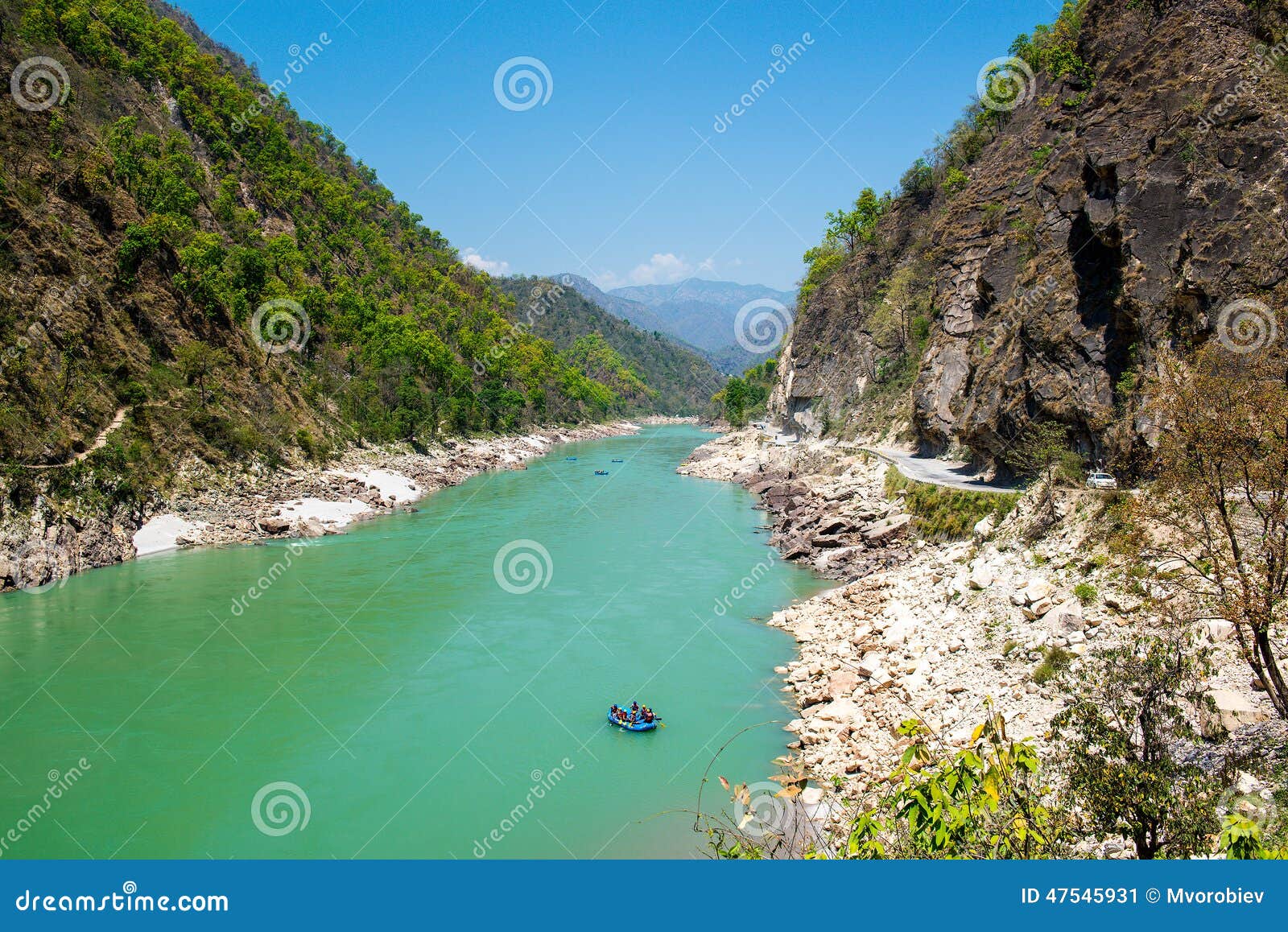 Gang River Valley and Rafting Boat Near Rishikesh Stock Image - Image ...