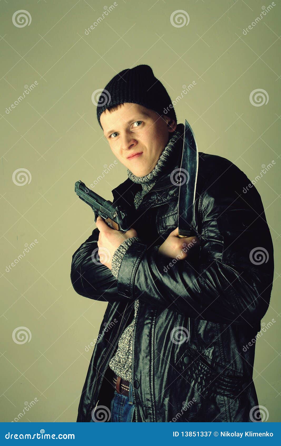 Gangman with knife stock image. Image of pistol, knife - 13851337
