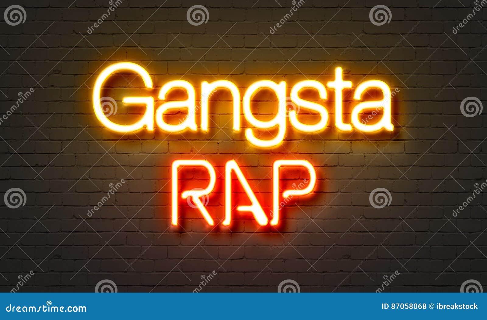 Gangsta Rap Neon Sign On Brick Wall Background. Stock Photo - Image of ...