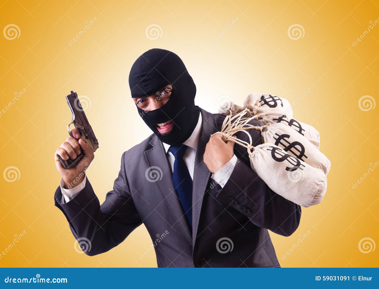 Gangster with Bags of Money Against the Gradient Stock Image - Image of ...