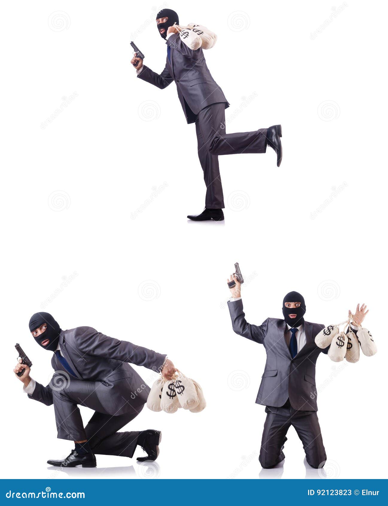 The Gangster with Bags of Money on White Stock Image - Image of ...
