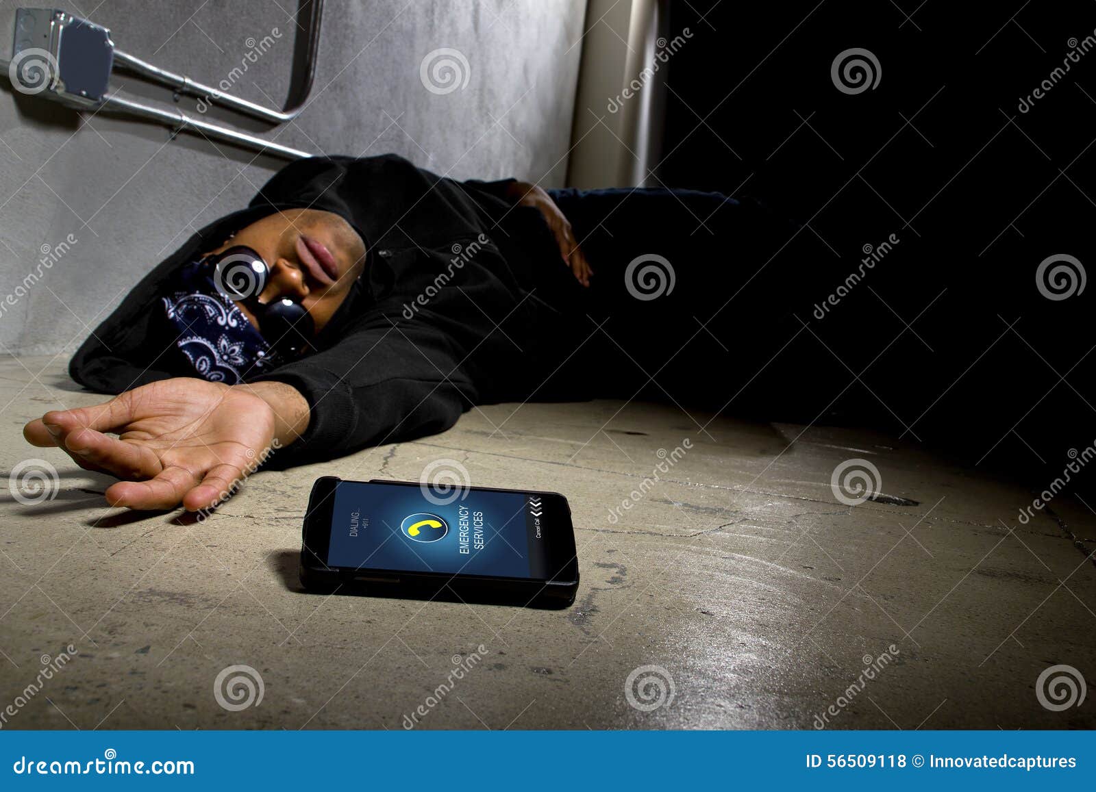 Gangster Calling for Help stock photo. Image of emergency - 56509118