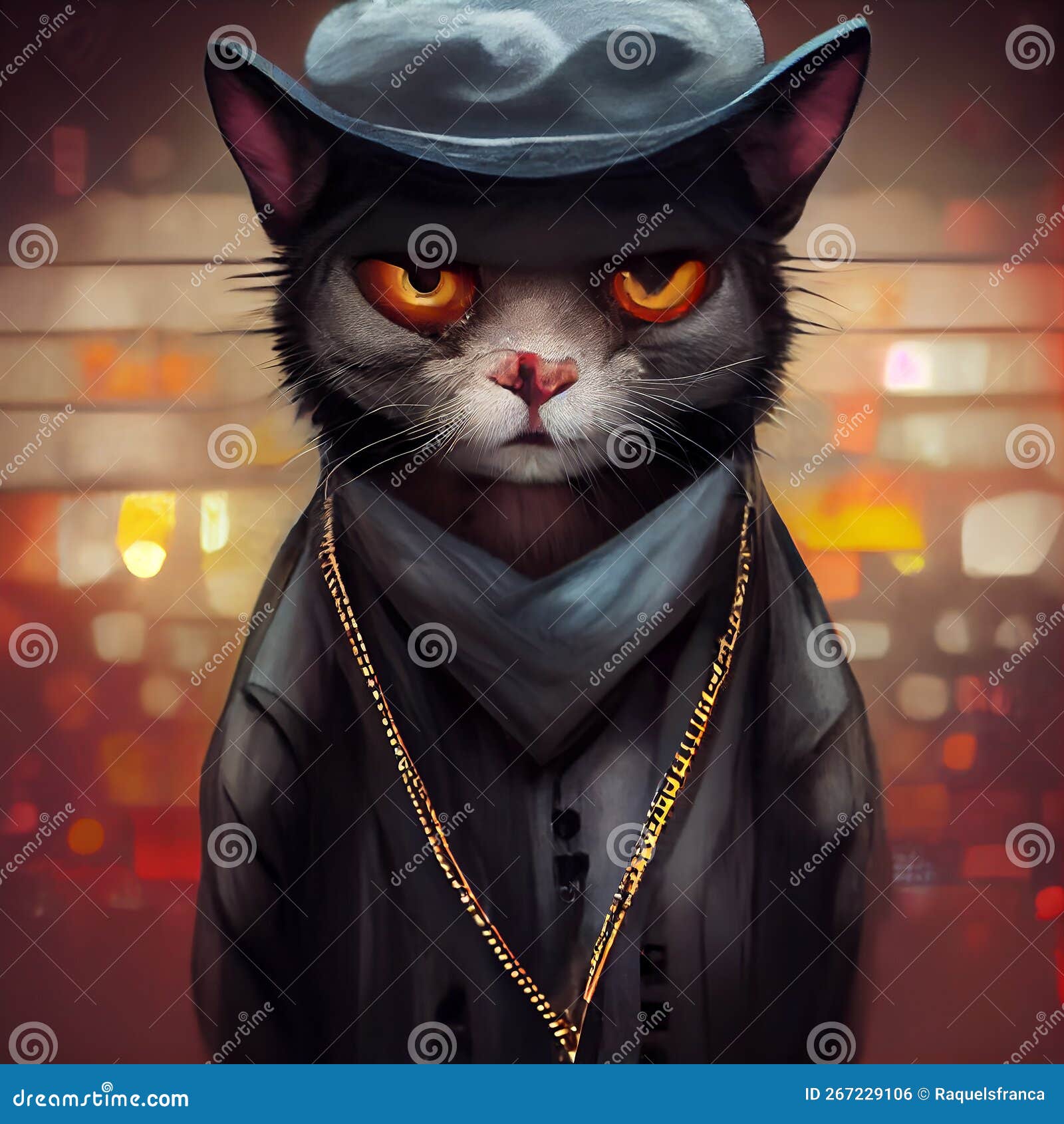 Gangster cat stock illustration. Illustration of chain - 267229106
