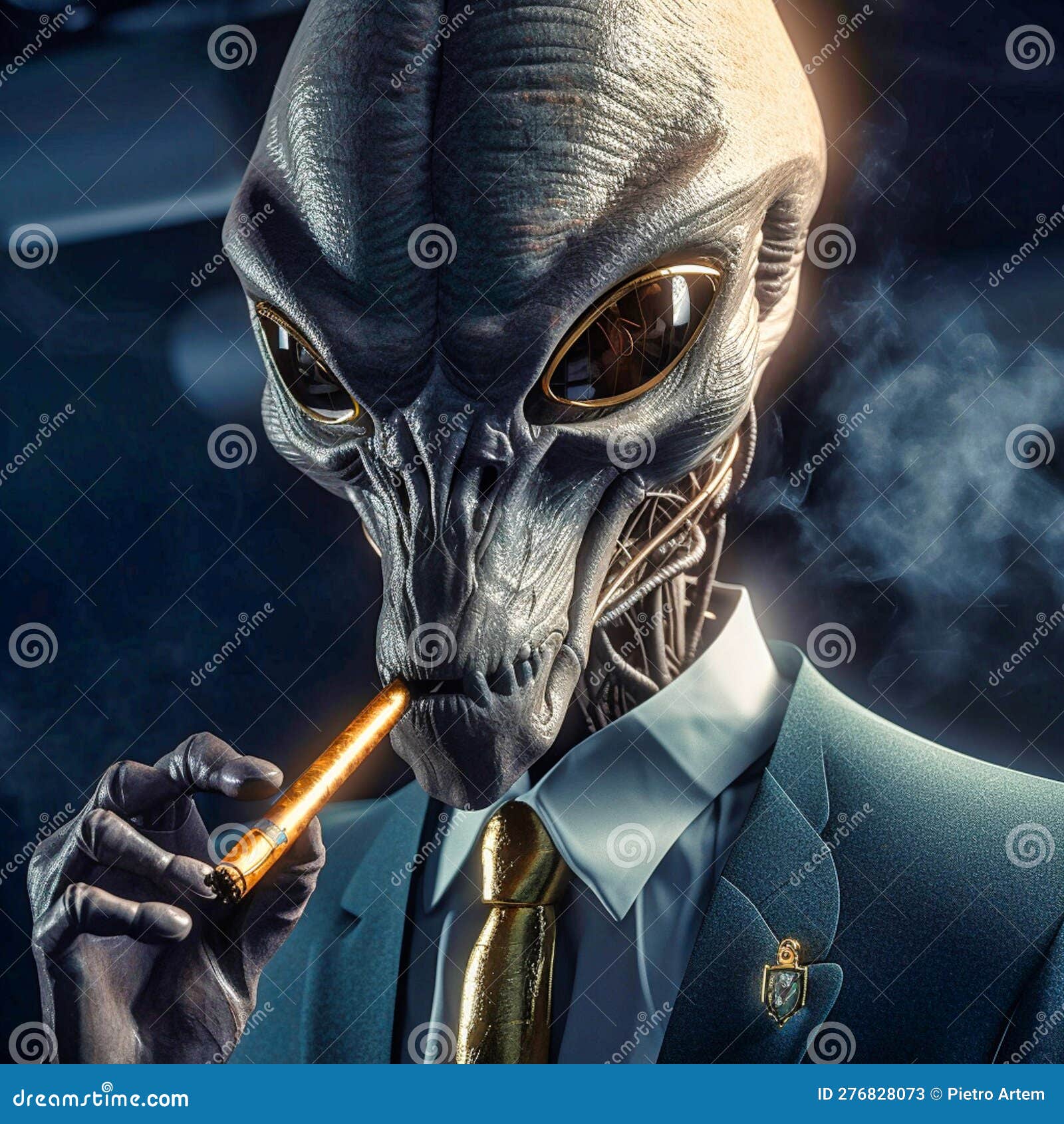 Gangster Gray Alien in a Black Suit with a Cigarette, Generative AI ...