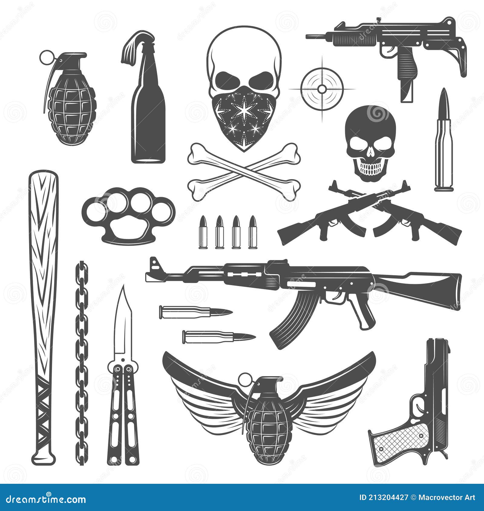 Gangster Monochrome Elements Set Stock Vector - Illustration of emblem ...