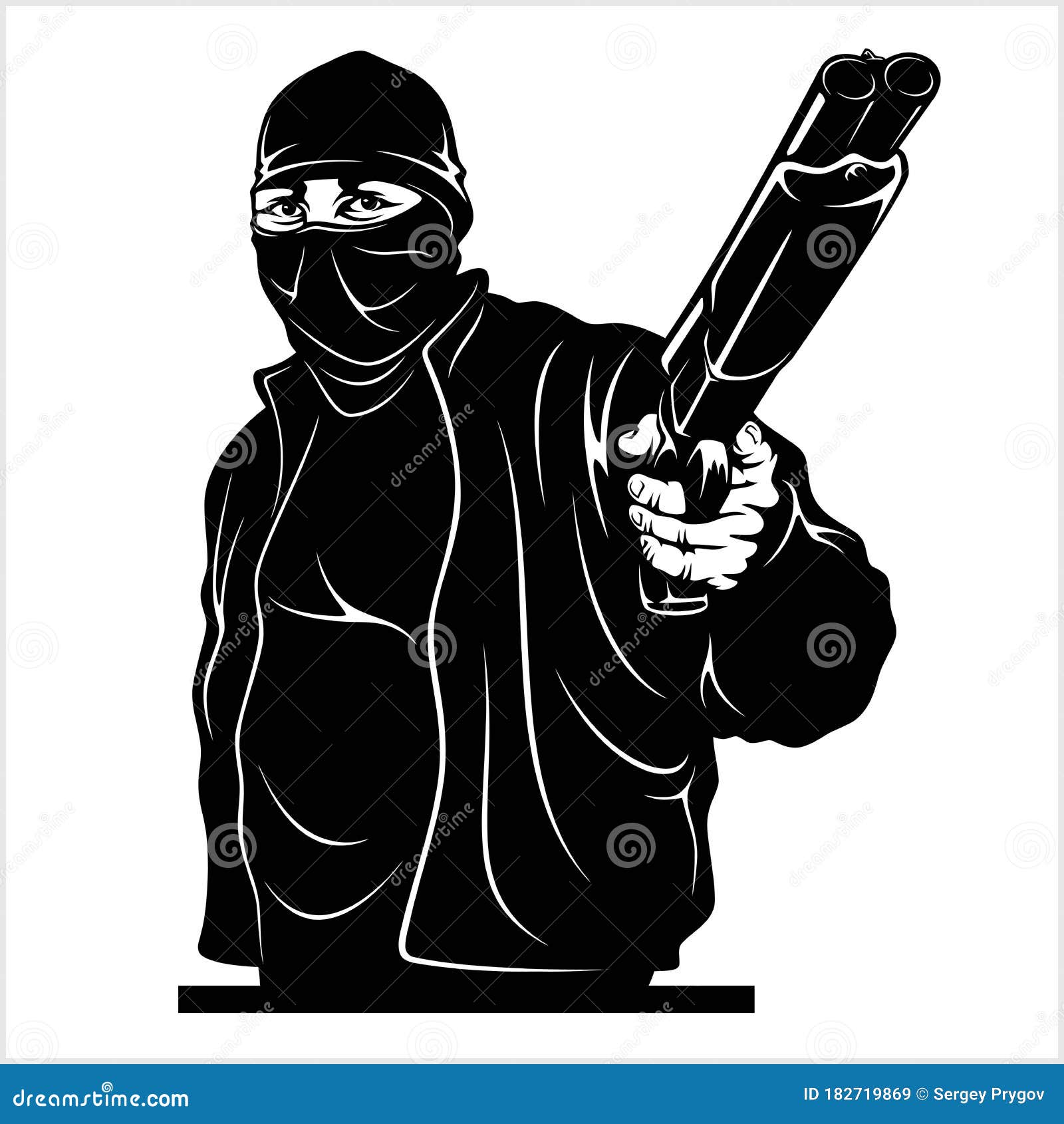 Gangster With A Shotgun Vector Illustration Isolated On White Stock Vector Illustration Of