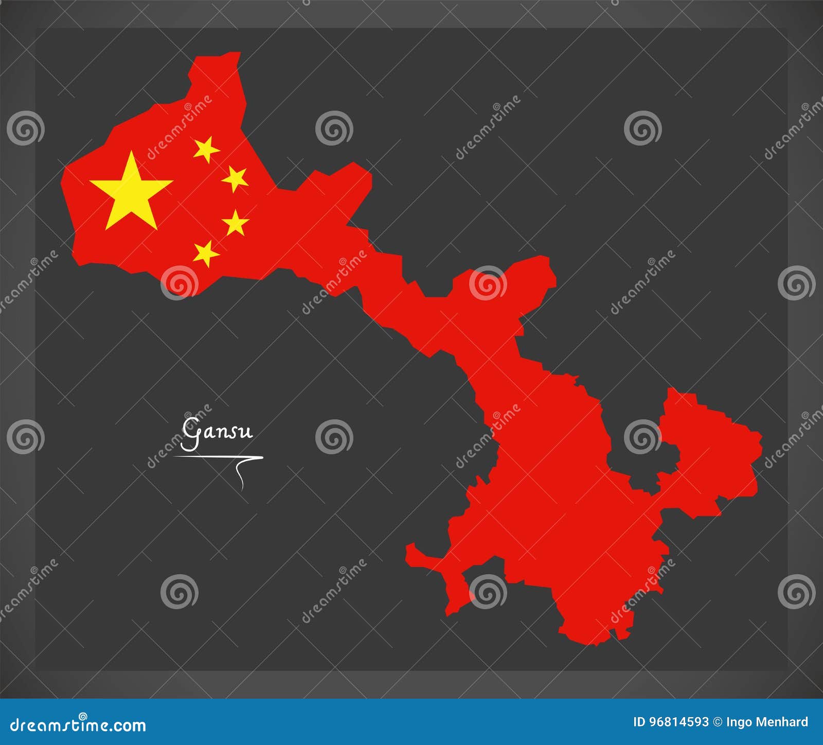 Gansu China Map with Chinese National Flag Illustration Stock Vector ...