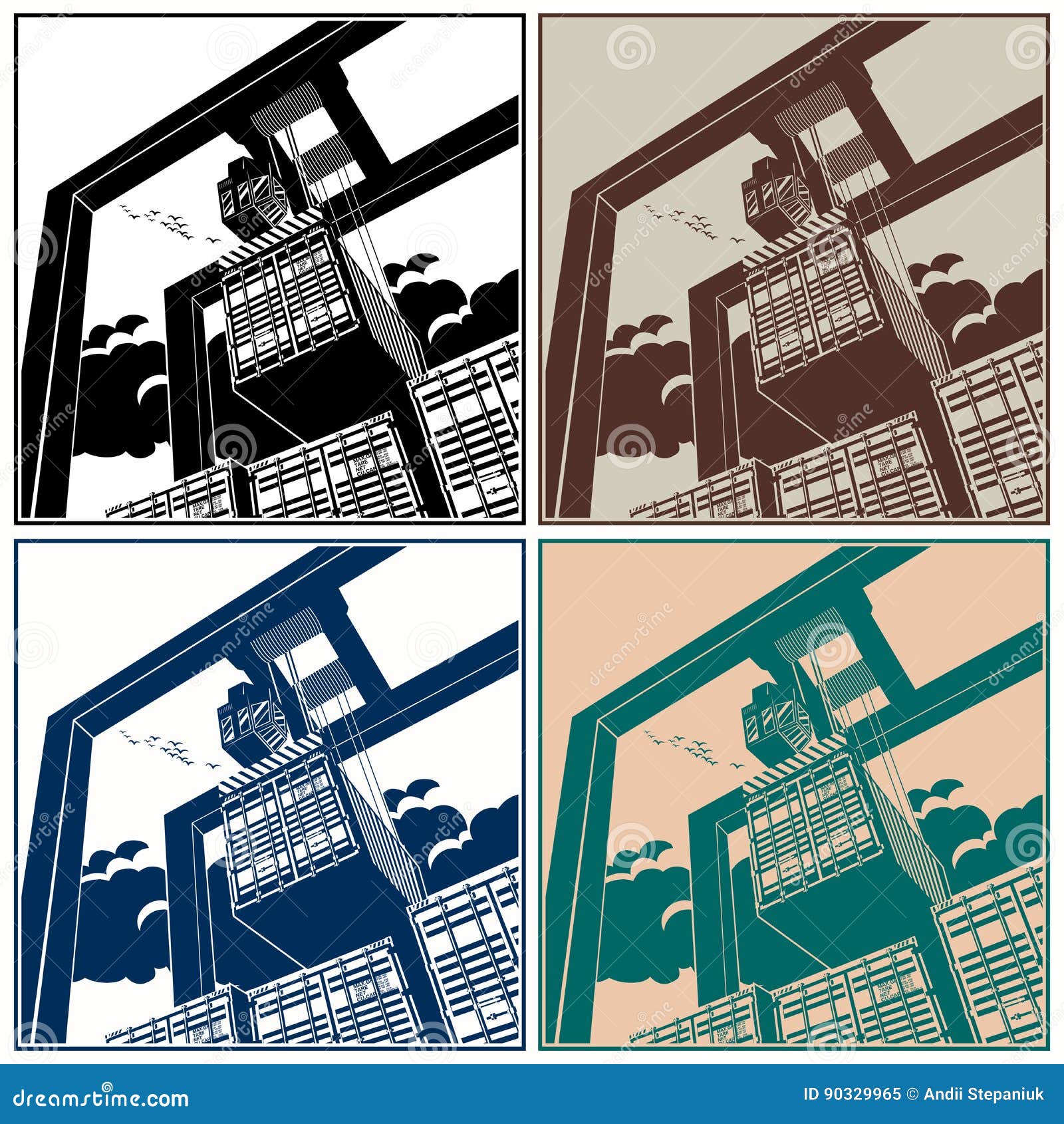 Gantry Crane And Containers Cartoon Vector | CartoonDealer.com #90329965