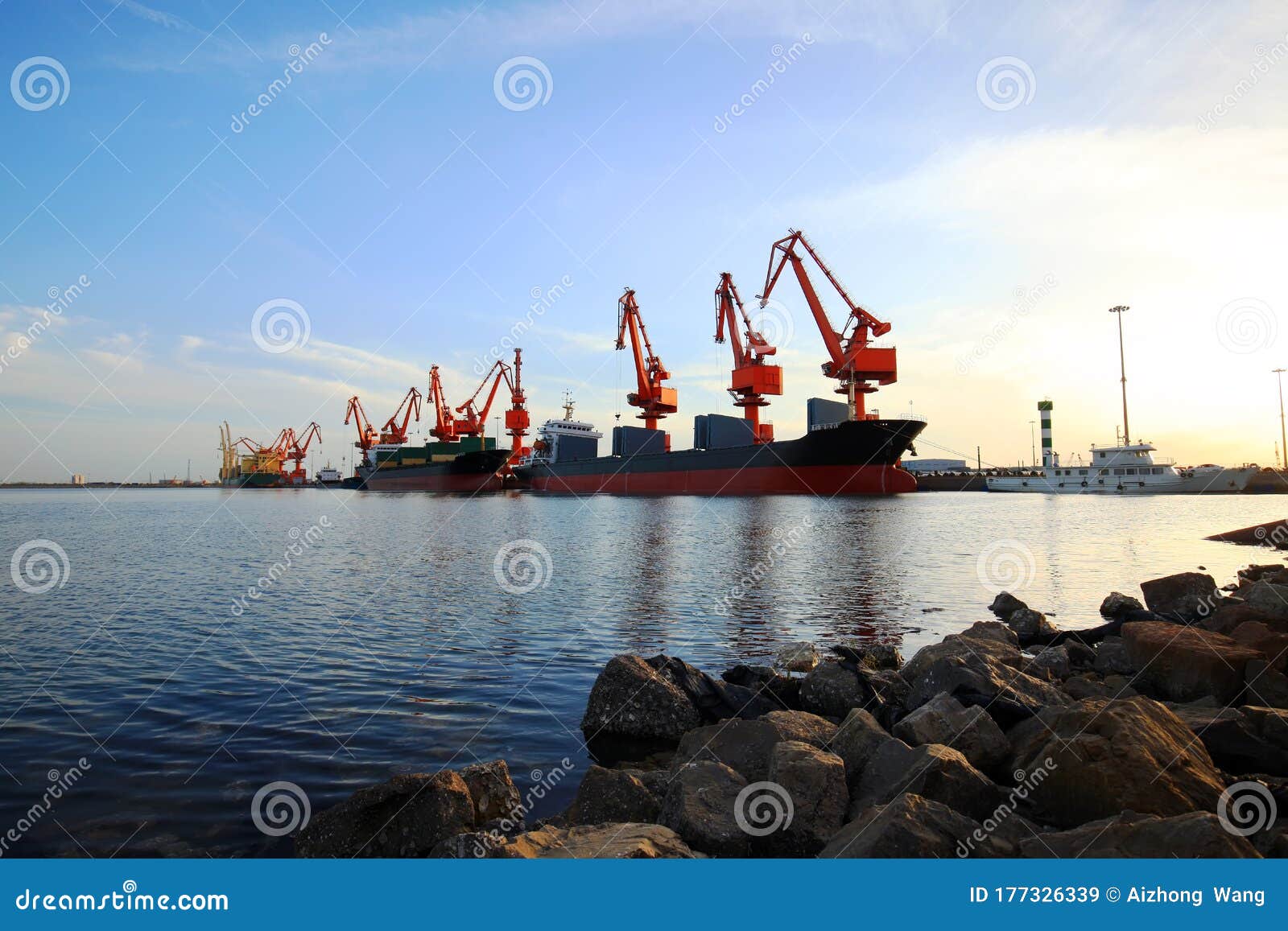 Gantry crane and ship stock image. Image of business - 177326339