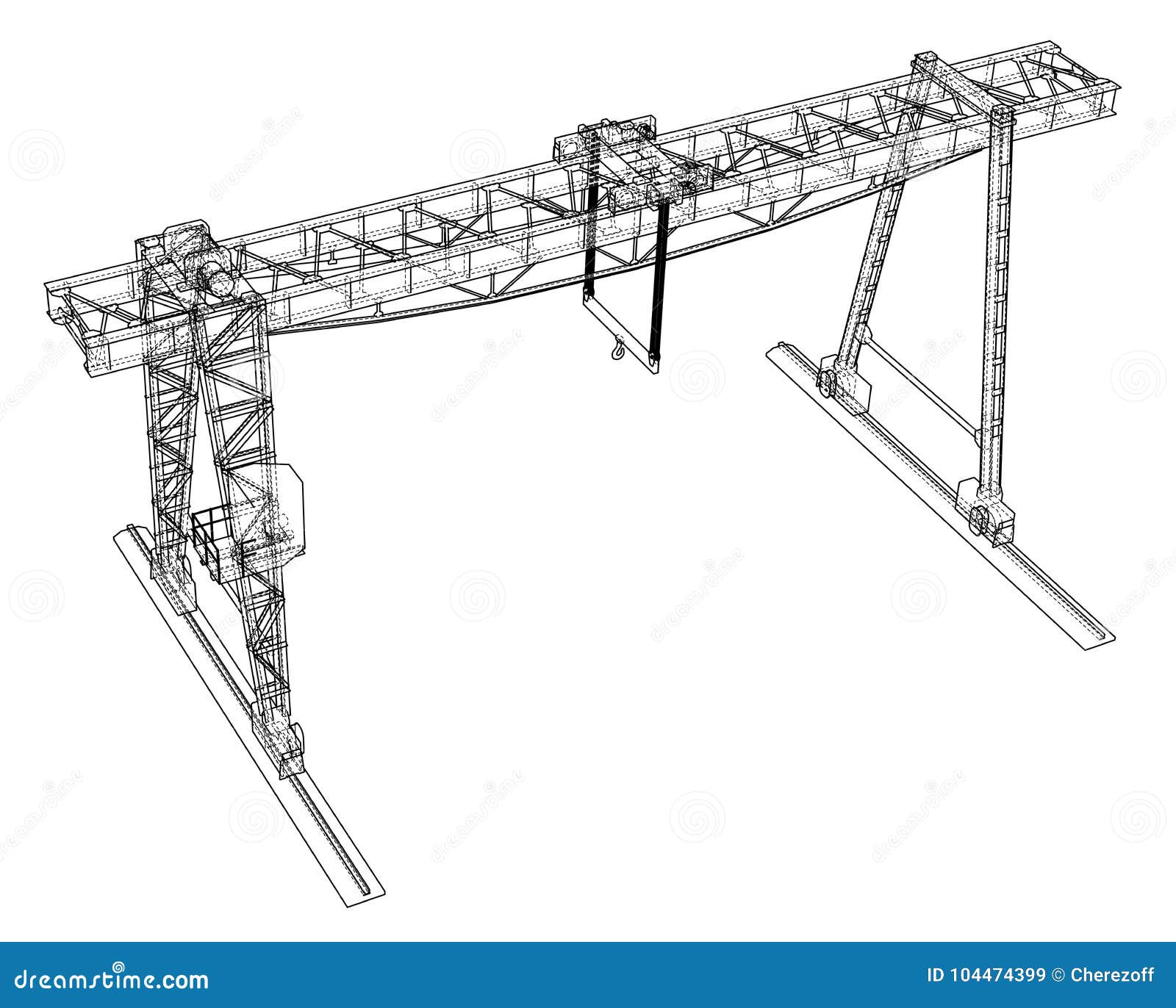 Gantry crane. Wire-frame stock vector. Illustration of equipment ...