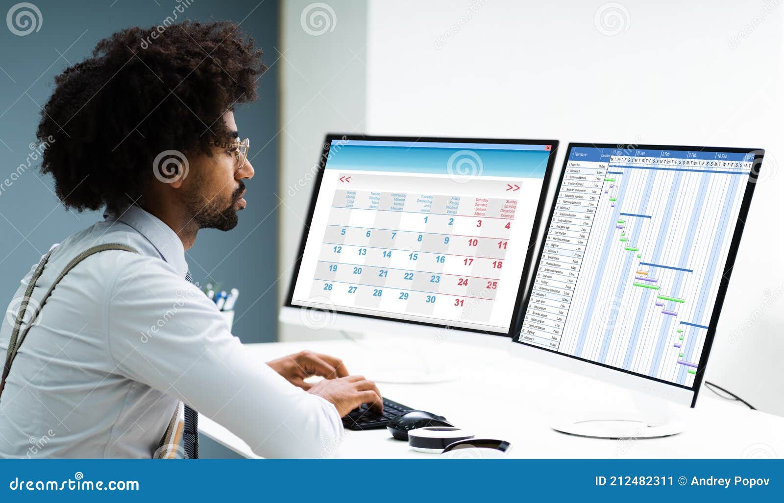 Gantt Schedule Plan on Computer Screen Stock Image - Image of electric ...
