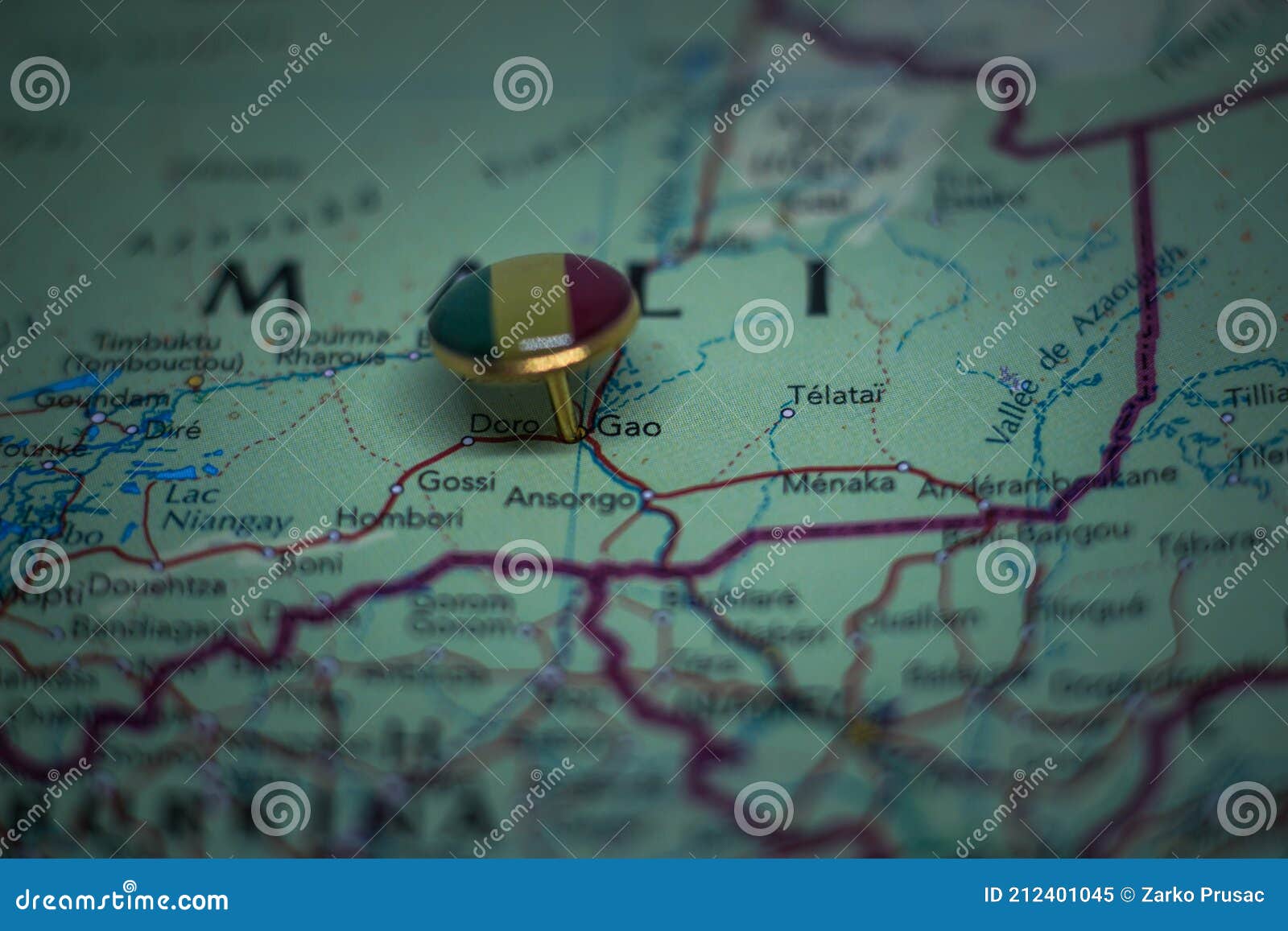 Gao Pinned on a Map with the Flag of Mali Stock Image - Image of ...