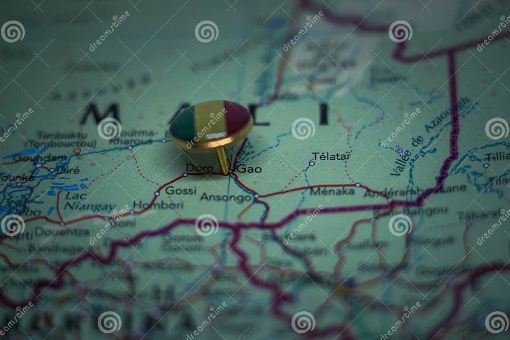 Gao Pinned on a Map with the Flag of Mali Stock Image - Image of ...