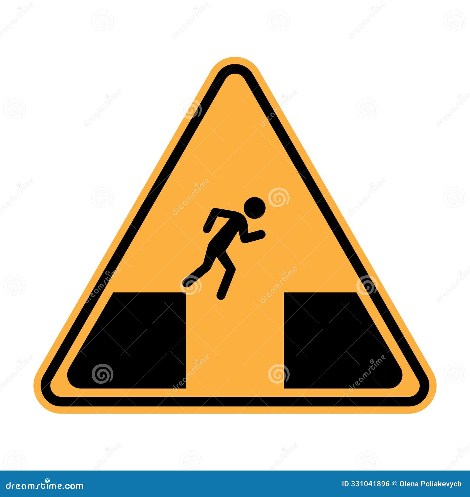 Gap Ahead Warning. Yellow Triangular Sign. Running Person Symbol ...