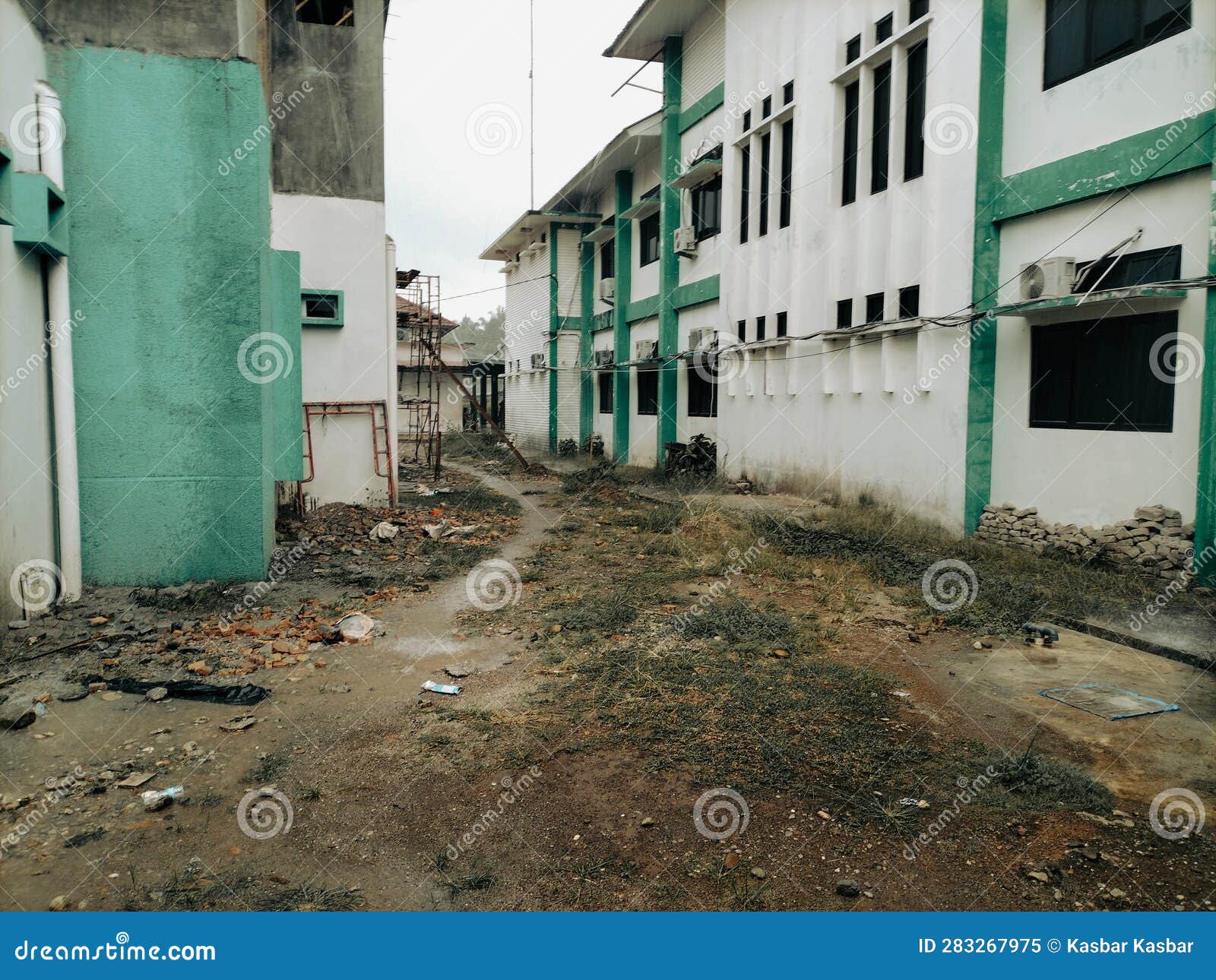 Gap between Two Towering Buildings with a Tower Behind it Stock Image ...