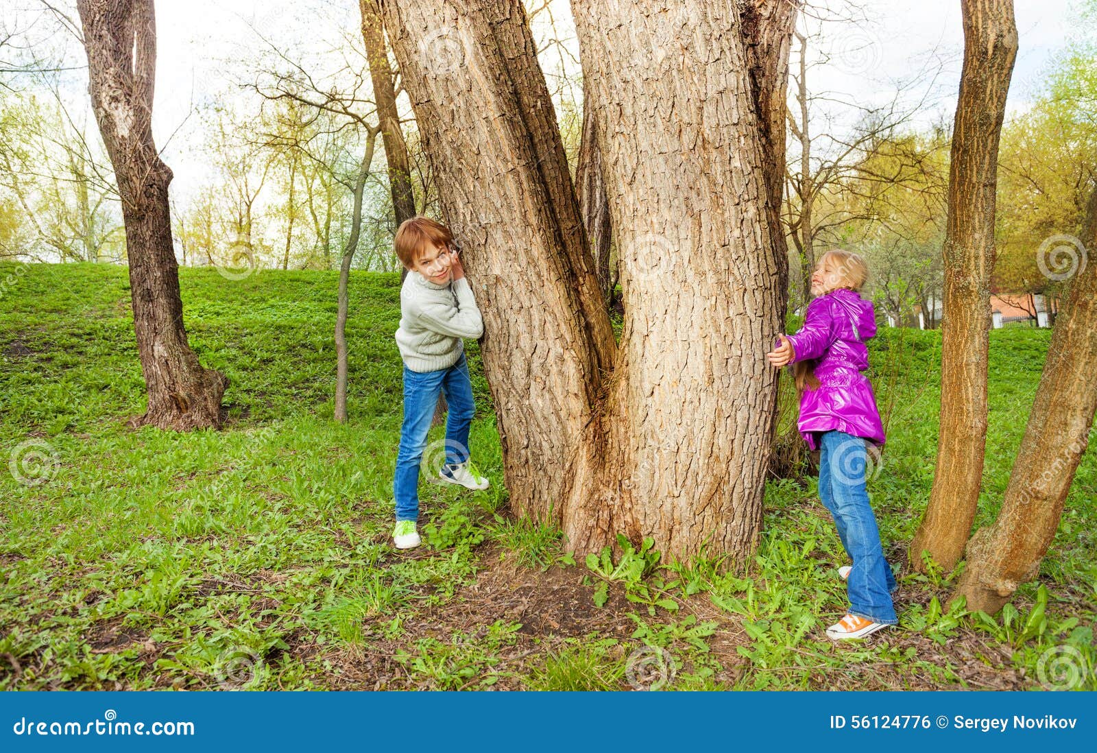 Garçon Avec Le Cache-cache De Jeu De Fille Dans La Forêt Photo stock ...